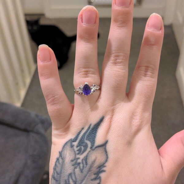 Elegant Pear Shaped Purple Sapphire Ring Vintage Unique Twig Engagement ...