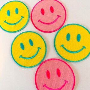 Smiley Face Iron on Patch Embroidered Patches for Jackets Yellow Pink ...
