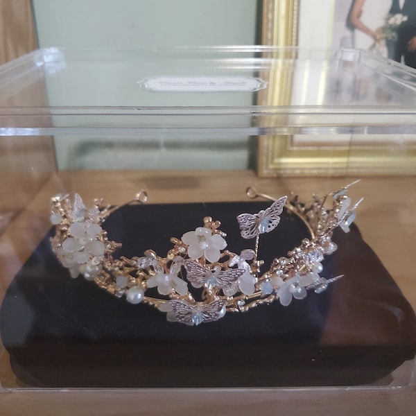 8x6x5" Round Crown Tiara Display Case With Velvet Cushion for Pageant ...