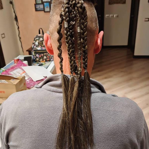 Viking Hair for Men • Clip-in or Bald • Man Ponytail • Top Knot Braid ...