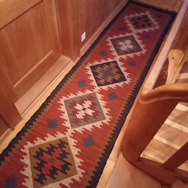 Handmade Kilim Runner, Multicolor; Jute Rug Wool Rug Kilim Dhurrie ...