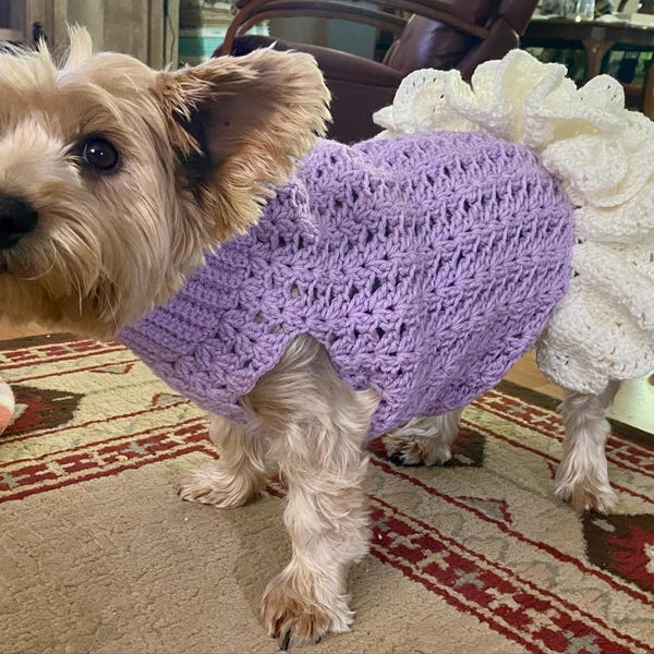 Dog Dress Crochet Pattern, PDF Dog Sweater With Ruffles DIY, Small Dogs ...