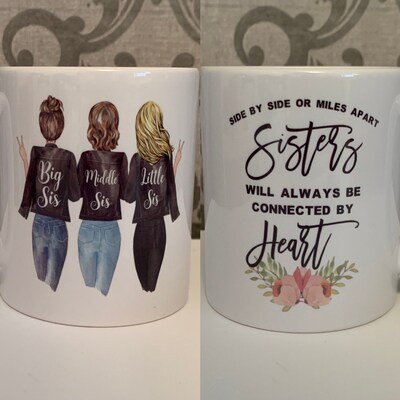 Sister Mugs//sisters Gift//side by Side//sisters at Heart/custom Mug ...