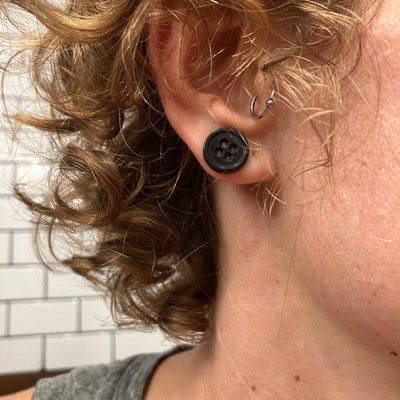 Plug Earrings Gauges Black Button 2g, 0g, and 00g - Etsy