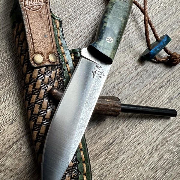 Custom EDC Knife With Scout Carry Leather Sheath, Stainless Steel Fixed ...
