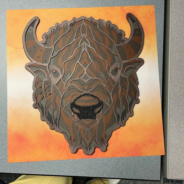 Bison Head Layered Design for Cutting, Vector File for Laser and Paper ...