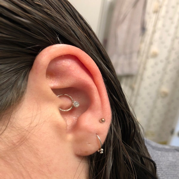 Moonstone Daith Ring, Sterling Silver Daith Piercing, Daith Hoop ...