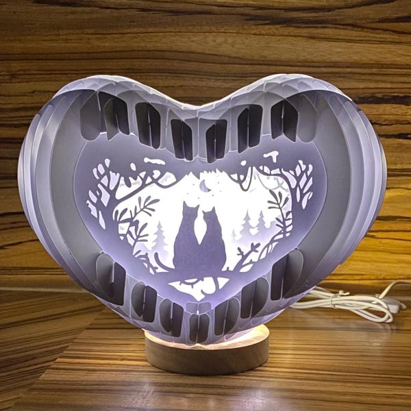 Cat Love Heart Light Box, 3D Papercut Template (SVG, PDF) - Etsy