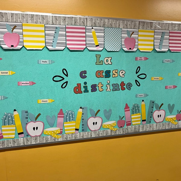 School Supplies Back to School Bulletin Board Bright Classroom Door ...