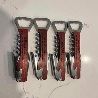 Engraved Corkscrew Opener, Personalized Wood Bottle Opener, Wine ...