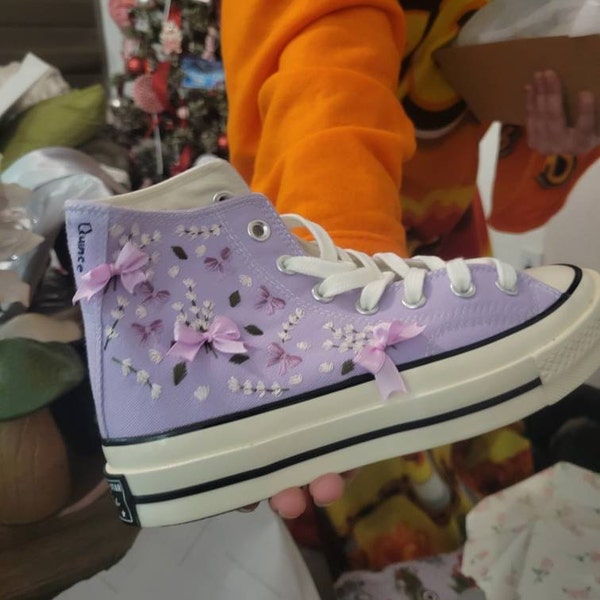 Custom Converse Chuck Taylor Blue Flower Embroidered Converse Shoes ...