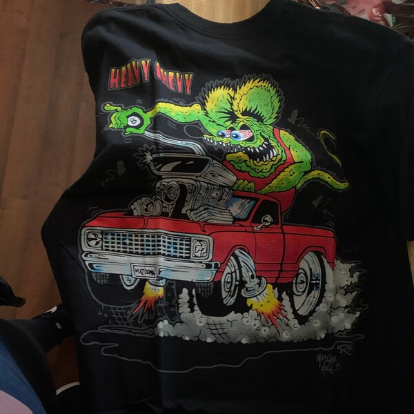 Official Rat Fink Heavy Chevy T-shirt Ed Big Daddy Roth Men's Black Tee ...