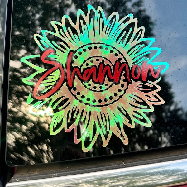Holographic Sunflower Name Vinyl Decal | Sunflower Car Decal ...
