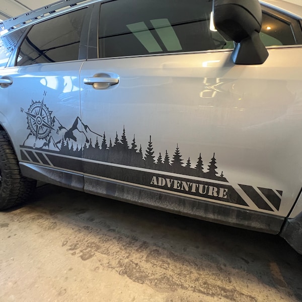 Treeline and Mountain With Compass SUV Vinyl Decal Sticker, Treeline ...