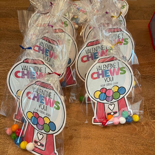 Gumball Machine Kids Valentines Cards, I Chews You Valentine's Day Card ...