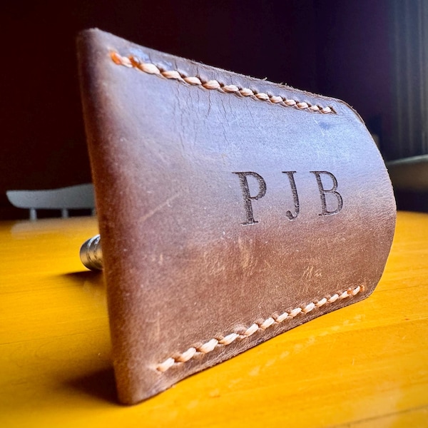 Personalized Leather Double Edge Razor Travel Case , Distressed Brown ...