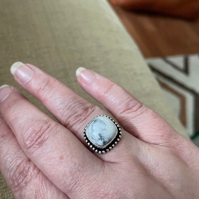 Natural White Howlite Ring, 925 Sterling Silver Ring, Boho Statement ...