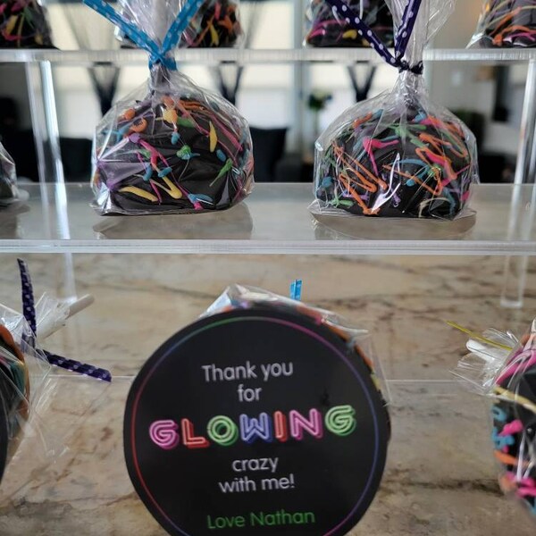 Glow Party Birthday Stickers, Thank You Favor Labels, Neon Colors ...