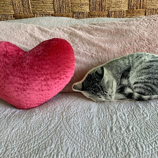 Sleeping Cat Pillow, Contour Shaped, Black and White Silkscreen Printed ...