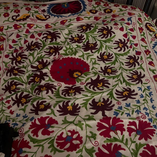 Cotton Suzani Throw Blanket Embroidery Bed Sheet Bedspread Suzani ...