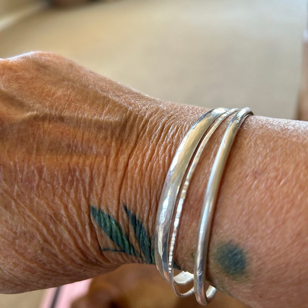 Thin Silver Bangles - Sterling Silver Skinny Boho Stacking Bracelets - Jewelry Stack Bangle Sets ...