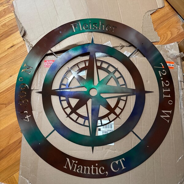 Personalized Compass Metal Sign - Custom Coordinates Sign - Nautical ...