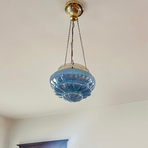 Crystal Chandelier Vintage Blue Turquoise Colored Art Deco Retro 80s ...