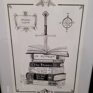 Tolkien Inspired Hand Drawn Book Stack Illustration Print // Lotr ...
