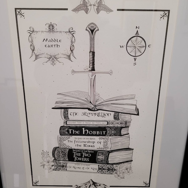 Tolkien Inspired Hand Drawn Book Stack Illustration Print // Lotr ...