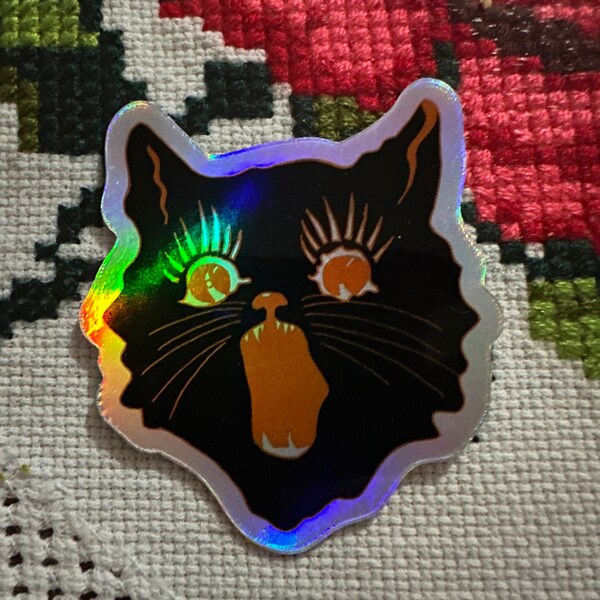 Retro Scaredy Cat Sticker (black + Orange) | Vinyl Decal | Holographic ...