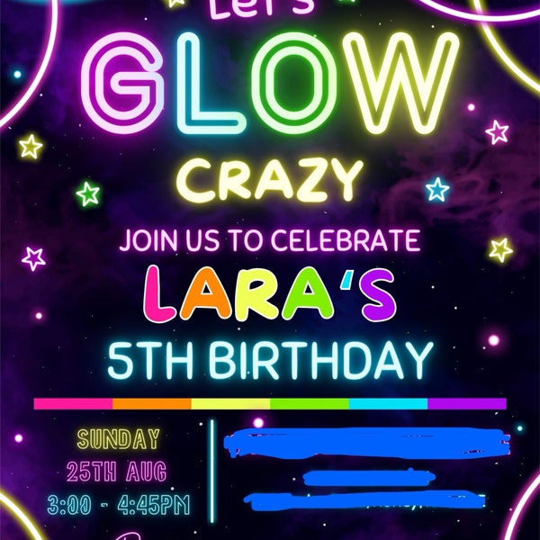 Sleepover Birthday Invitation Template, Neon Sleepover Invite, Slumber ...