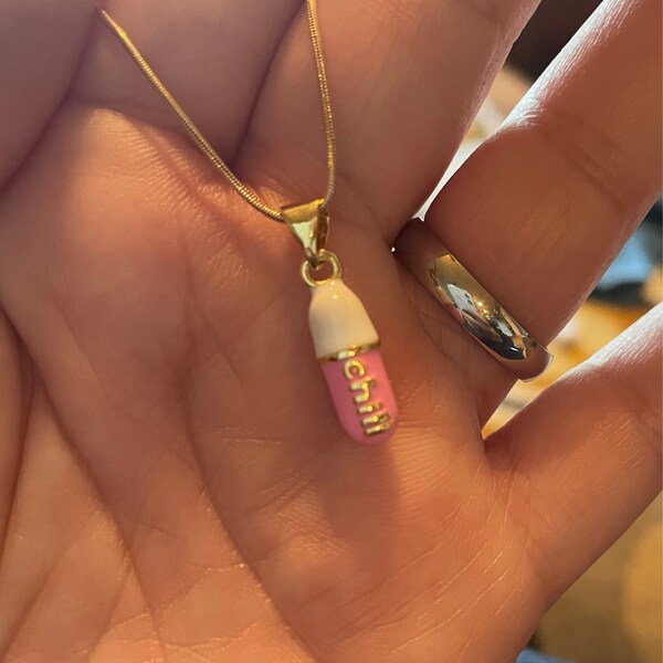 1pc. Chill Choose Color Pill Charm Necklace, Dainty Word Charm,chill ...