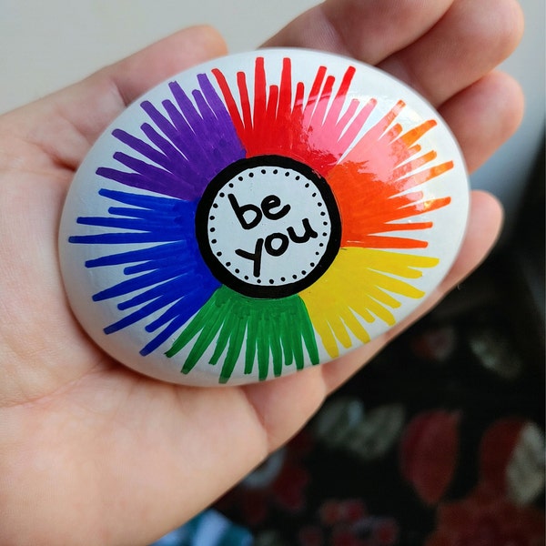 Rainbow Painted Rock: 'be You' Affirmation Stone - Etsy UK
