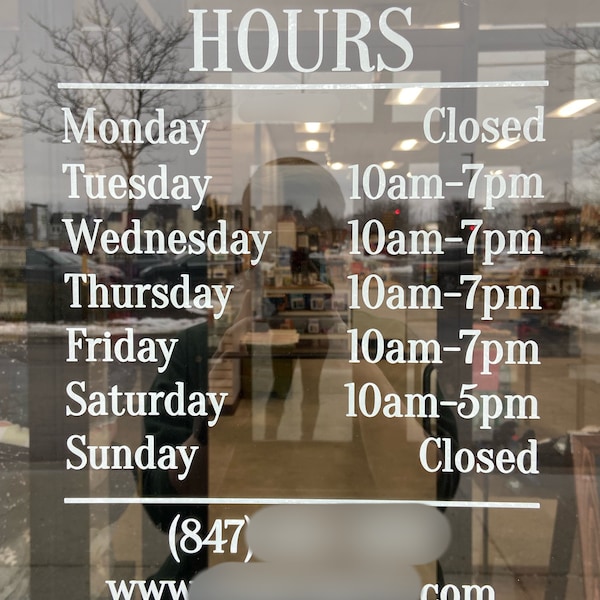 Store Hours Window Decal | Simple Hours of Operation | Storefront Decal ...
