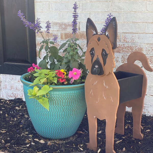 Pattern, German Shepherd Planter, Wood Planter, Animal Planter, Wooden ...