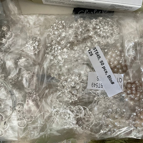 50 Assorted Rhinestone Button Brooch Embellishment Pearl Crystal Button ...