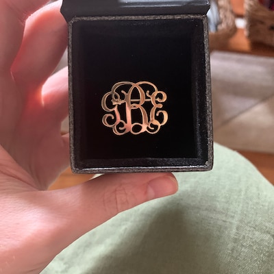 1 Inch to 3 Inches 3 Initials Brooch in 18k Yellow Gold Plated 925 ...