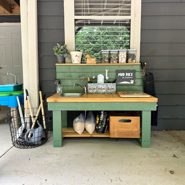 Painted Centered Mud Kitchen With Backsplash | Outdoor Pretend Kitchen ...