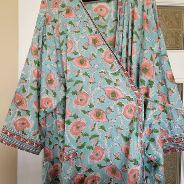 Block Print Cotton Kimono Robes for Women Indian Dressing Gown Unisex ...