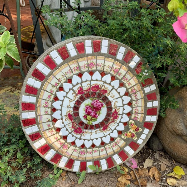 Handmade 'garden Sweet Garden' Mosaic China Heart, Broken Plate Heart ...