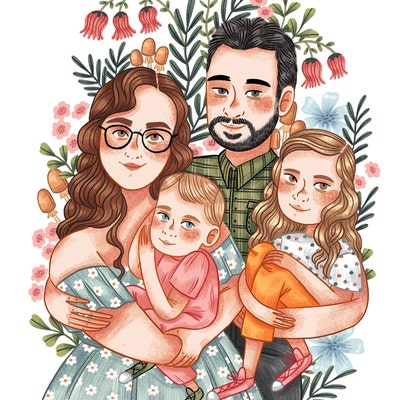Custom Family Portrait Family Illustration Printable Art Custom ...