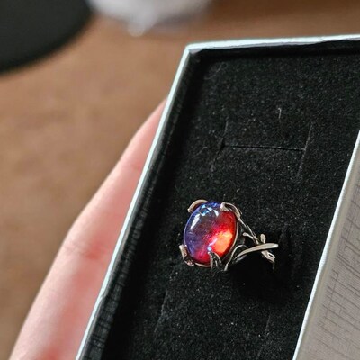 Black Cherry Opal Ring, See Video for Red Fire 10x12mm Lab Created Opal ...