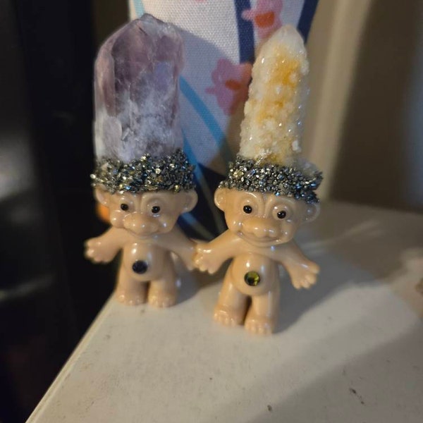 Tiny Cats Eye Crystal Trolls With Belly Jewel - Etsy