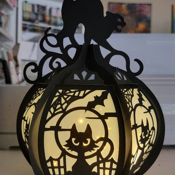 Black Cat Halloween Lantern, Lightbox, 3D Svg, PDF, Eps, PNG, Dxf ...