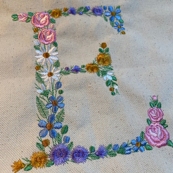Machine Embroidery LETTER E Uppercase 15cm/6"tall Dainty Floral Font ...