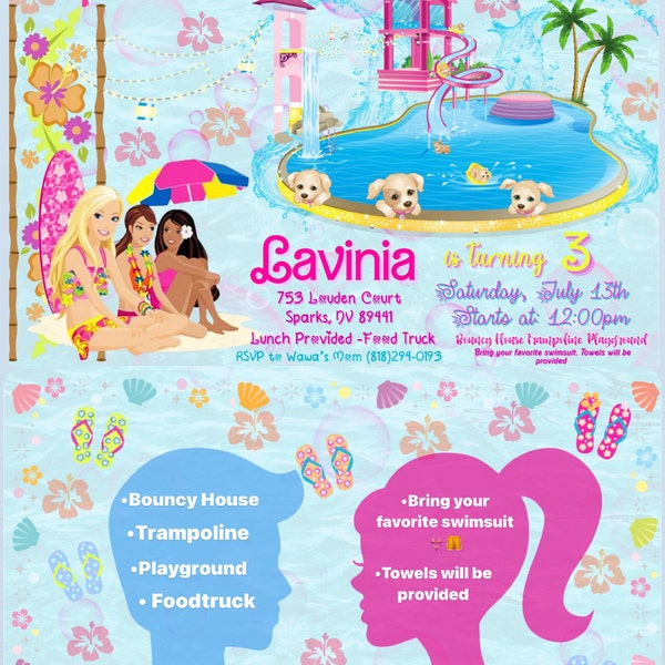 Barb and Ken Invitation, Barb Doll Pool Party Invitation, Summer Party ...