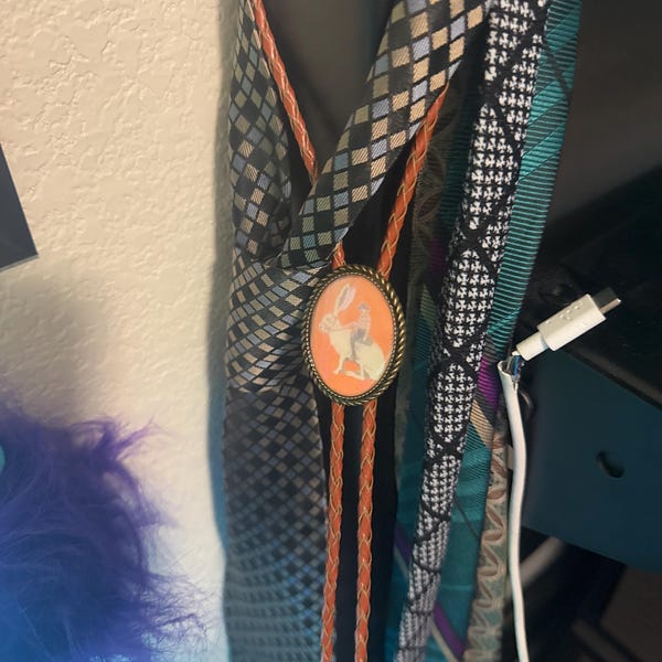 Cowboy Riding Jackrabbit Bolo Tie Handmade Leather Western Necktie - Etsy