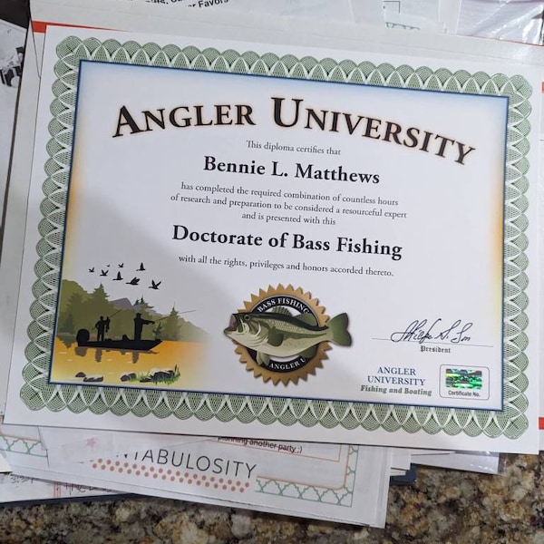 PERSONALIZED Bass Fishing University Certificate - Digital, Printed, or ...