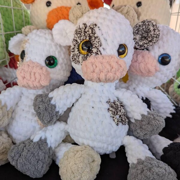 Crochet Pattern: Adorable Cow in Overalls – Low-sew Design by Crochet ...