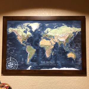 World Map Push Pin, USA National Parks Included, Illustrated World Pin ...